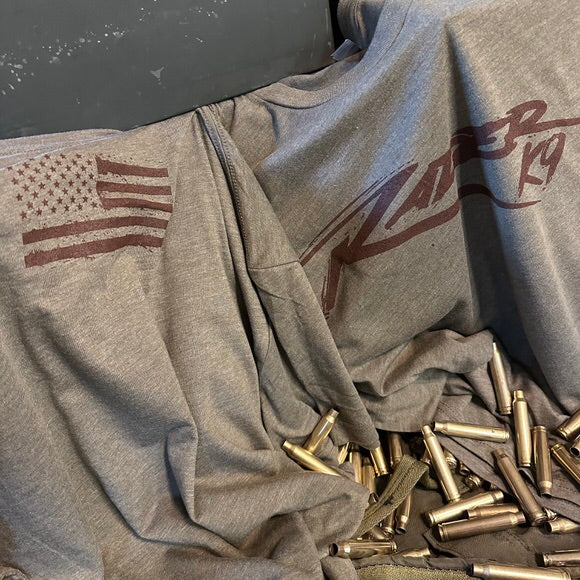 Rader K9 T-Shirts with US Flag (Next Level 1610 - Military Green with